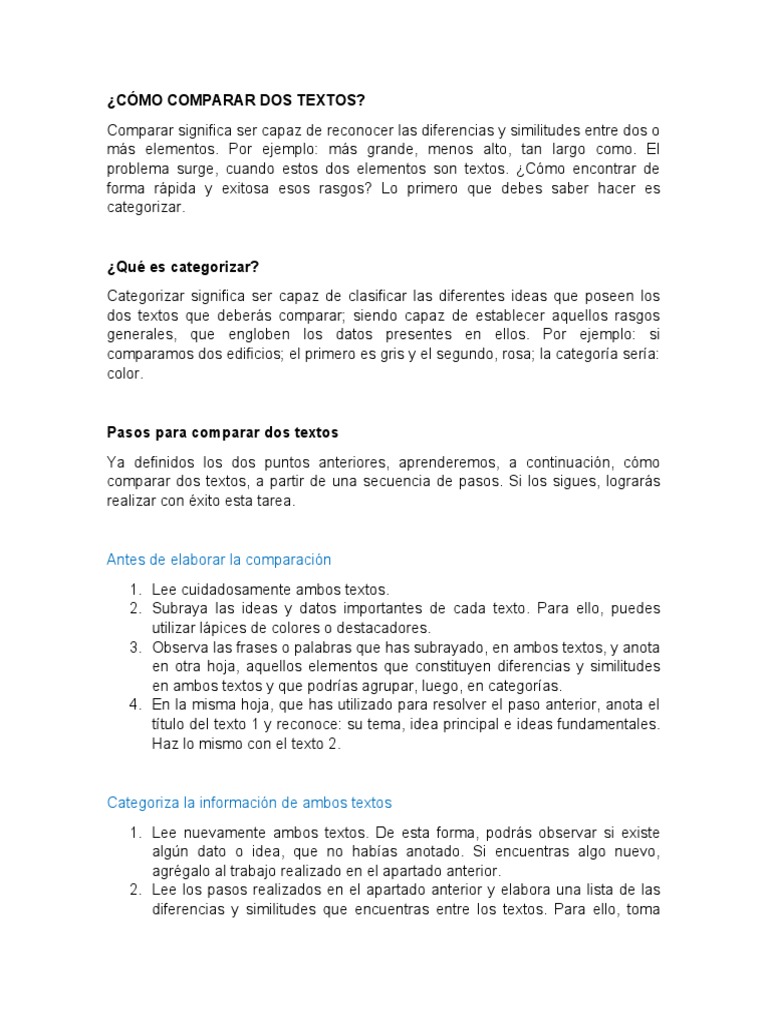 Cómo Comparar Dos Textos | PDF