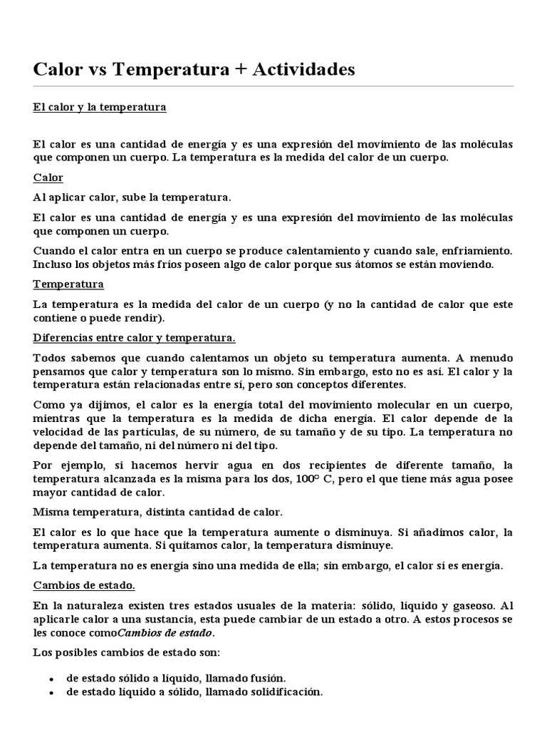 Calor Vs Temperatura | PDF | Calor | Temperatura