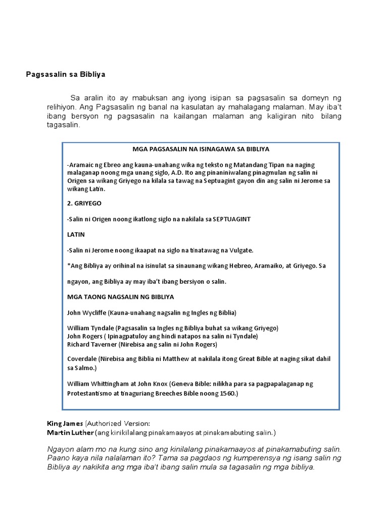 Pagsasalin NG Bibliya | PDF
