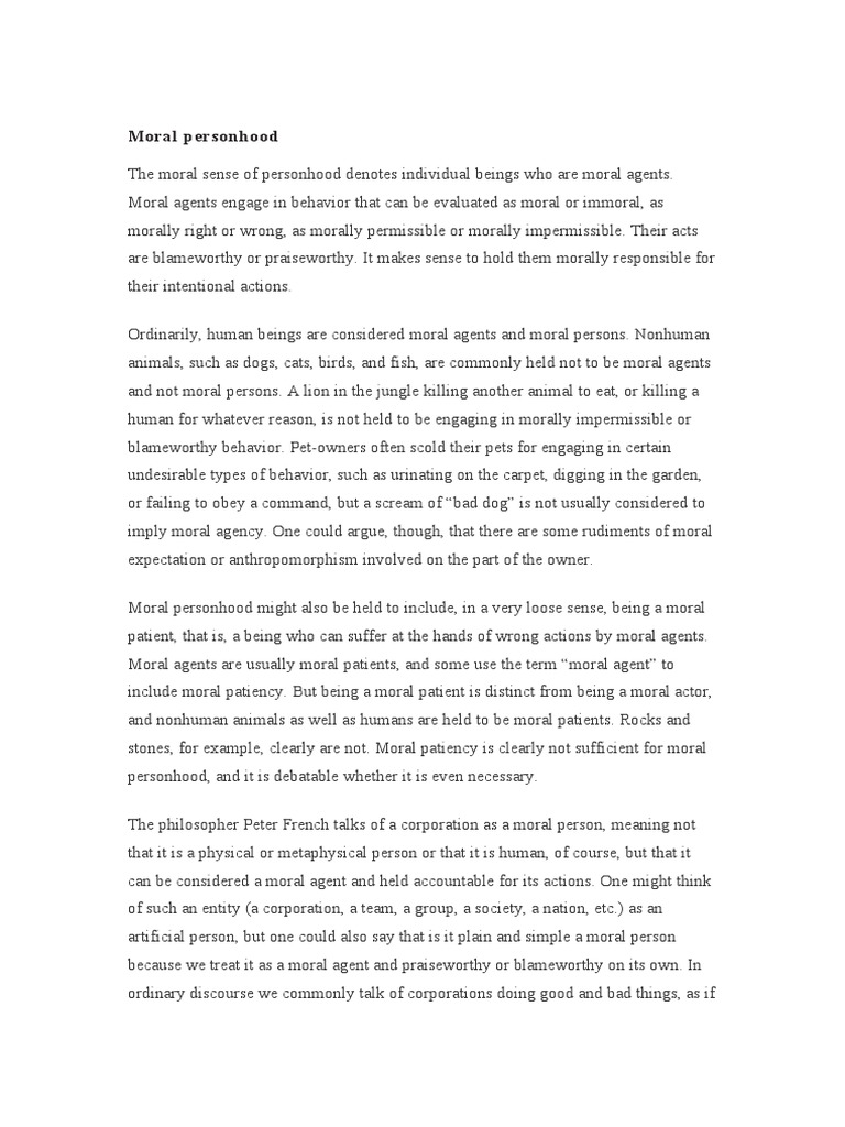 Moral Personhood | PDF | Metaphysics | Mind