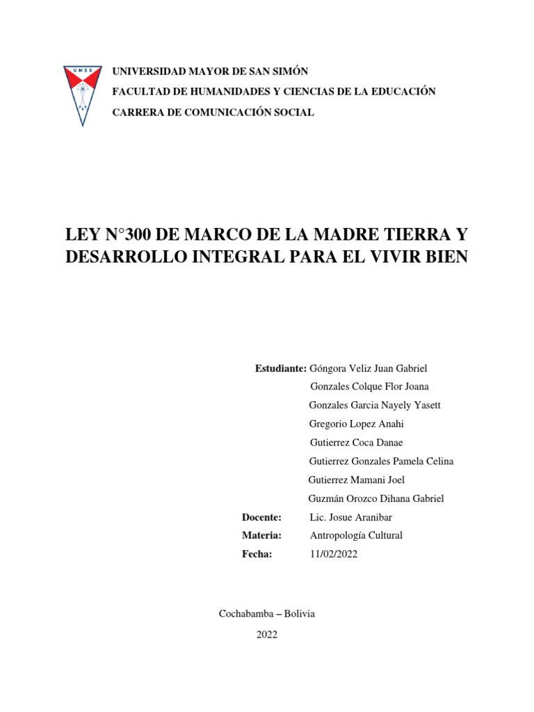 Ley 300 Madre Tierra | PDF | Bolivia | Vida