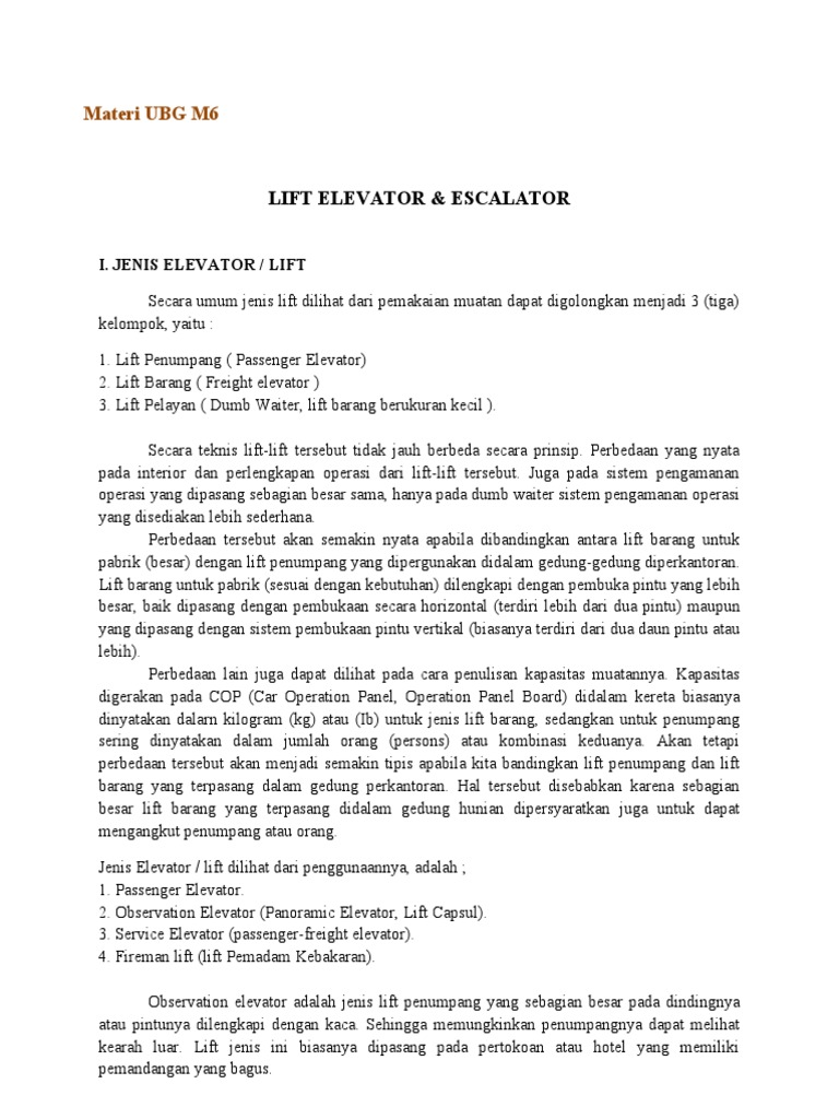 Komponen Utama Elevator dan Lift | PDF