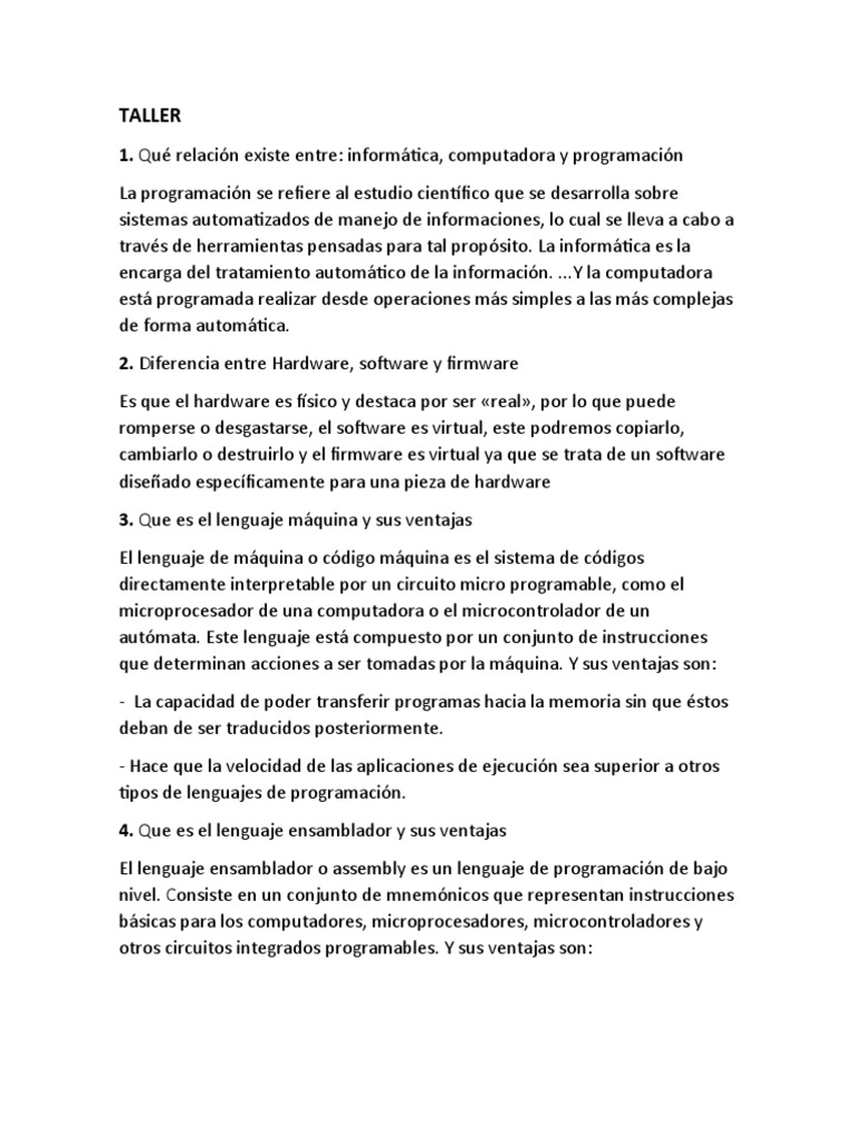 Taller Conceptos de Programacion N-1 | PDF | Variable (informática) | Lenguaje de programación