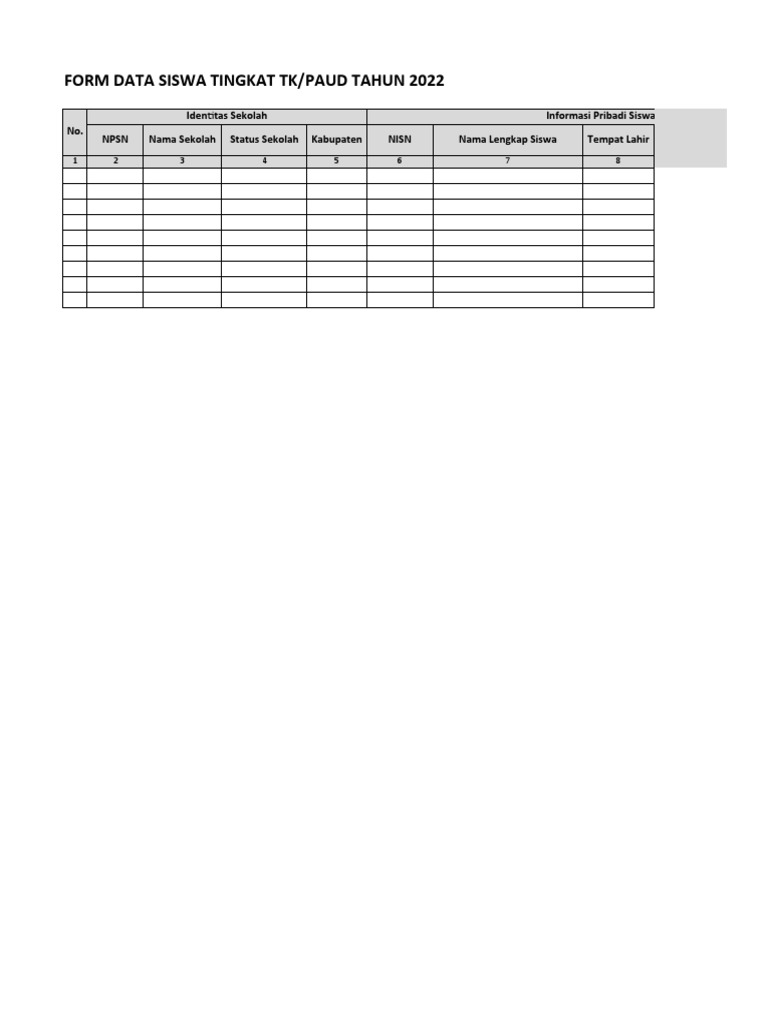 Form Data Siswa Lengkap - Kelas 2 - 11 Jan. 2022 | PDF