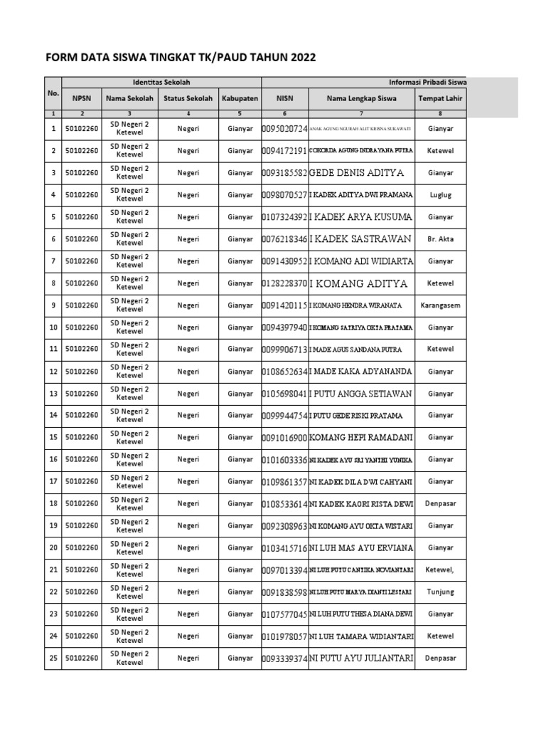 Form Data Siswa | Pdf