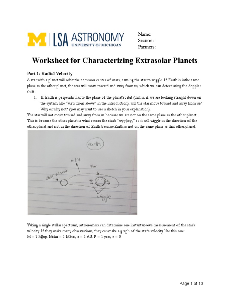 Worksheet For Characterizing Extrasolar Planets: Part 1: Radial ...