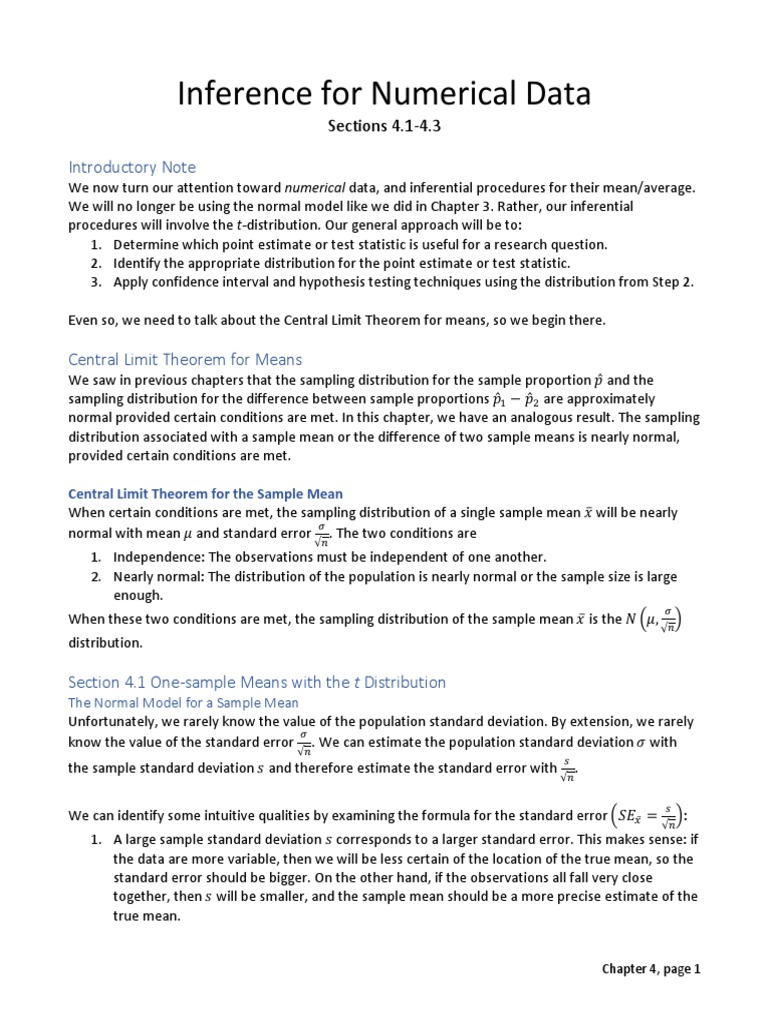 Inference For Numerical Data - Stats 250 | PDF | P Value | Standard Error