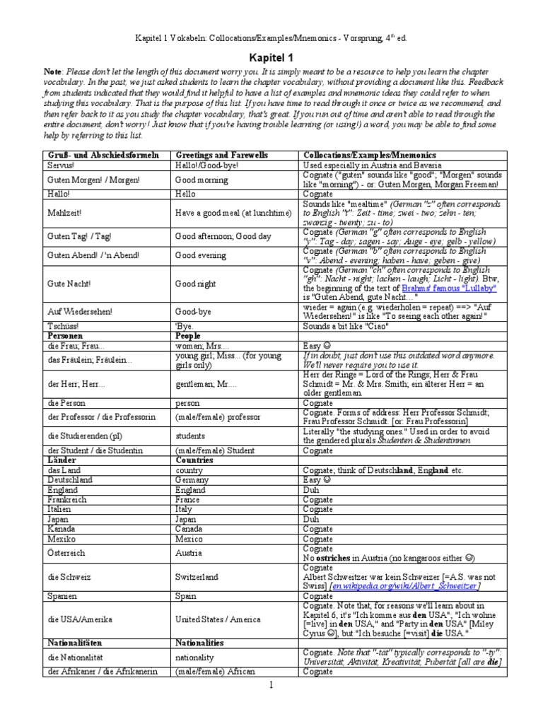 German 101 Vocabulary | PDF
