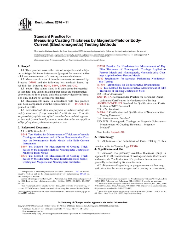 Astm E376 11 PDF | PDF | Nondestructive Testing | Sheet Metal