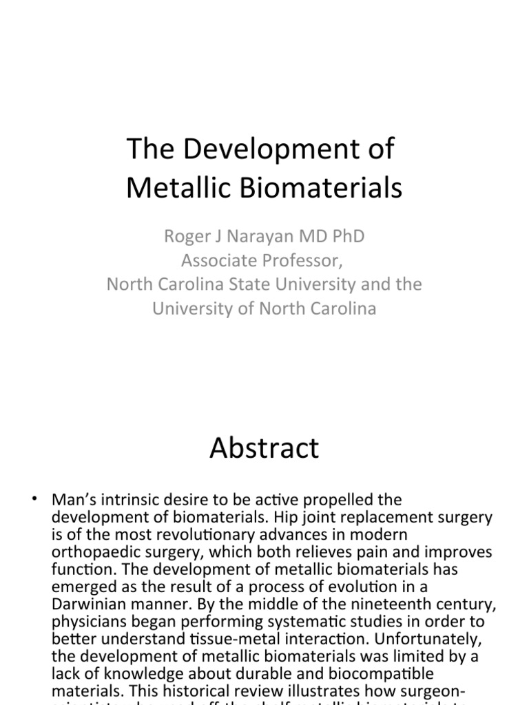 The Development of Metallic Biomaterials | PDF | Biomaterial | Surgery