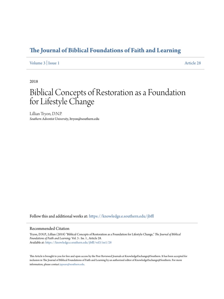 Biblical Concepts of Restoration As A Foundation For Lifestyle CH | PDF ...