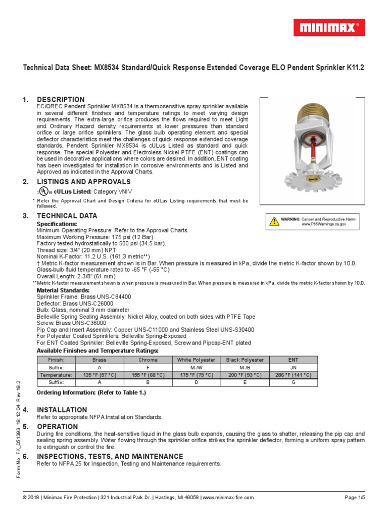 Technical Data Sheet: MX8534 Standard/Quick Response Extended Coverage ...