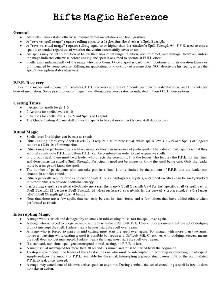 Rifts Magic Reference: General | PDF