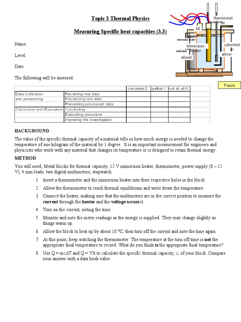 Topic 3 Thermal Physics Measuring Specific Heat Capacities (3.3) | PDF ...