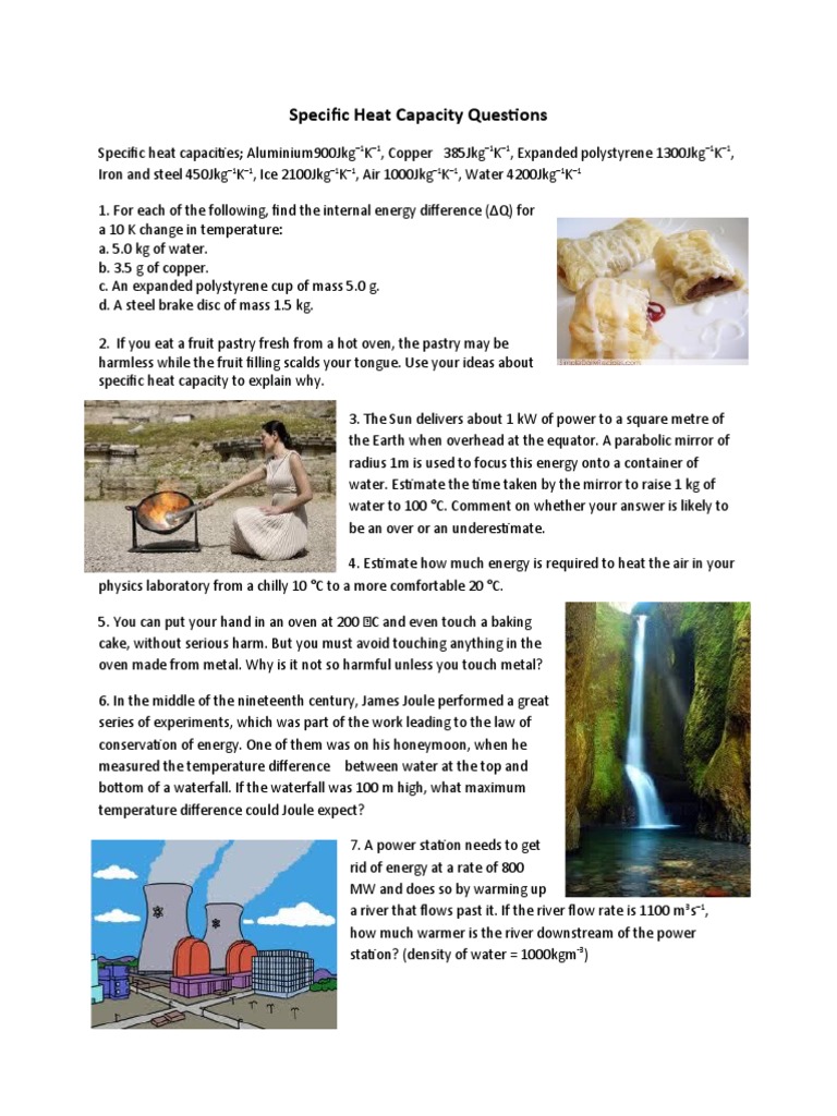 Specific Heat Capacity Problems Explained | PDF | Water | Heat