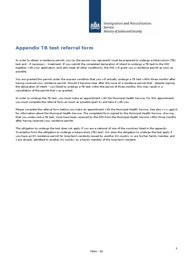 Appendix TB Test Referral Form | PDF | Tuberculosis | Justice