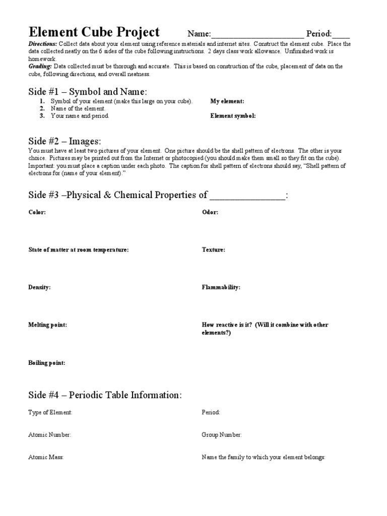 Element Cube Project: Side #1 - Symbol and Name | Download Free PDF ...