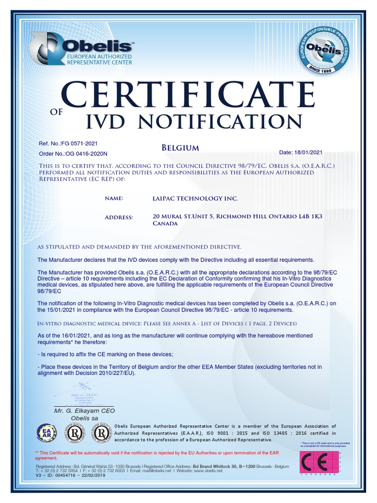 LooK SPOT CE IVD Notification Certificate 2021 | PDF