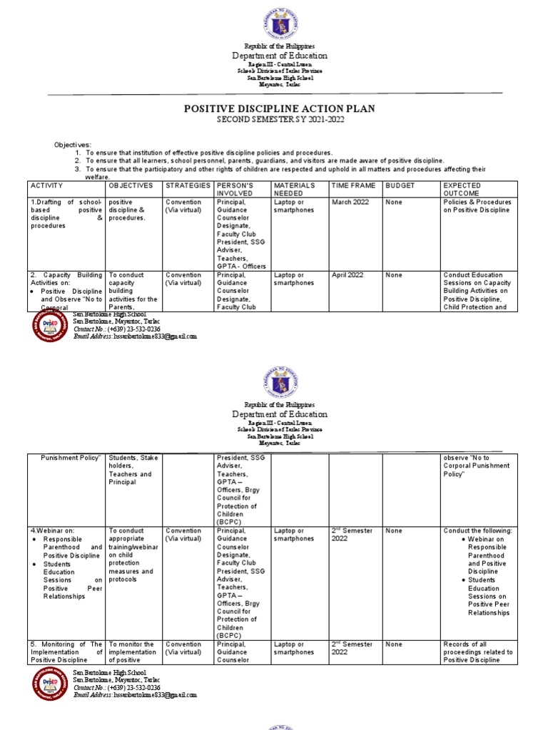 Positive Discipline Action Plan: Department of Education | PDF | Social ...