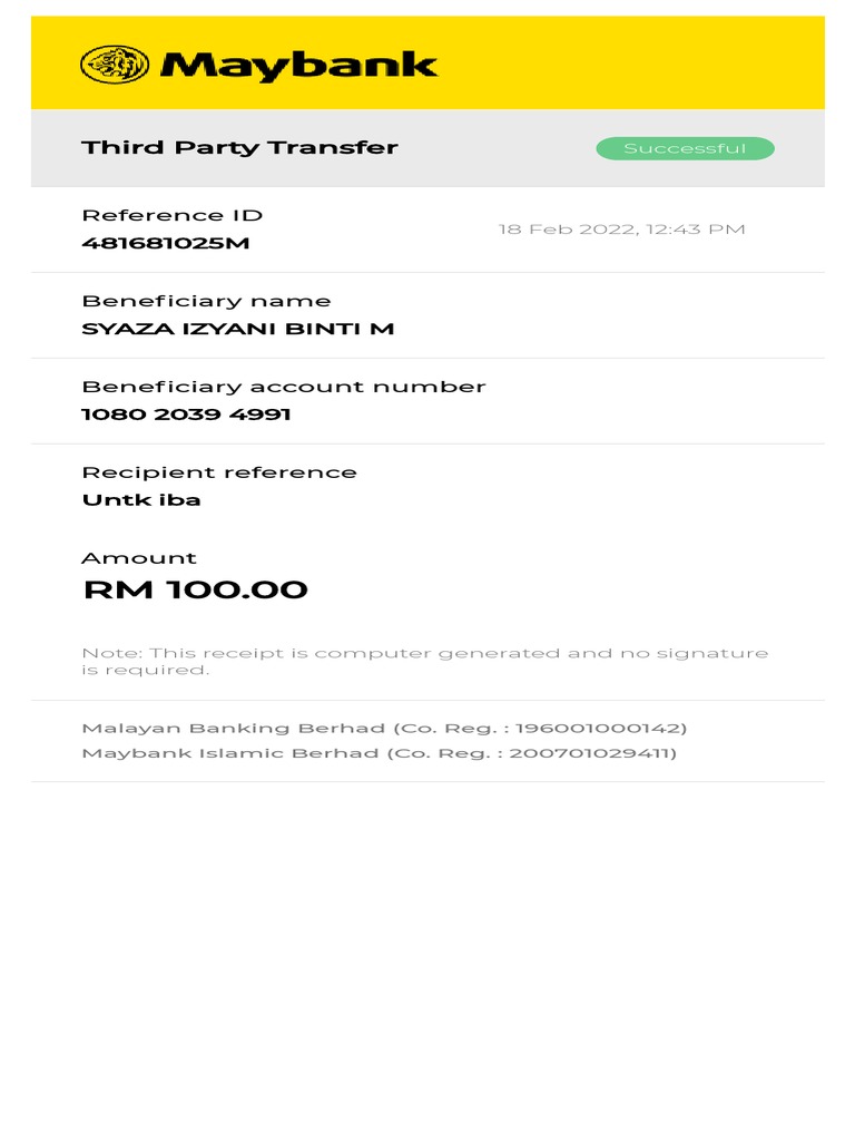 Third Party Transfer: Reference ID 481681025M | PDF