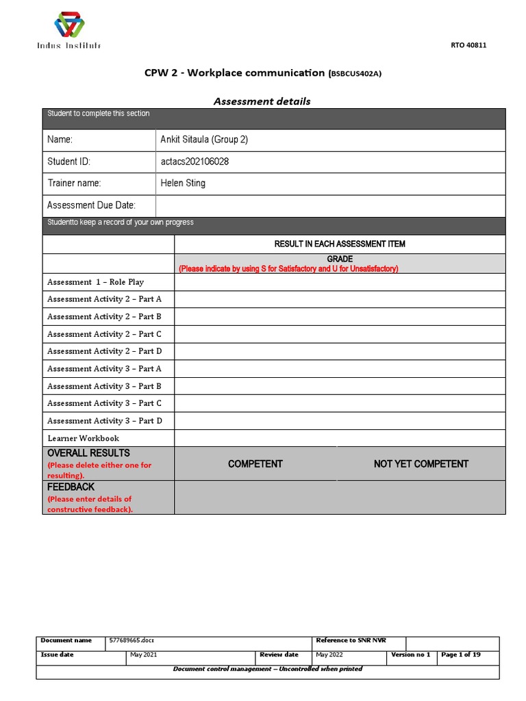 Competency Based Assessment Final | PDF | Customer Relationship ...
