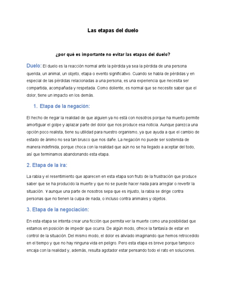 Las Etapas Del Duelo | PDF | Dolor | Depresión (estado de ánimo)