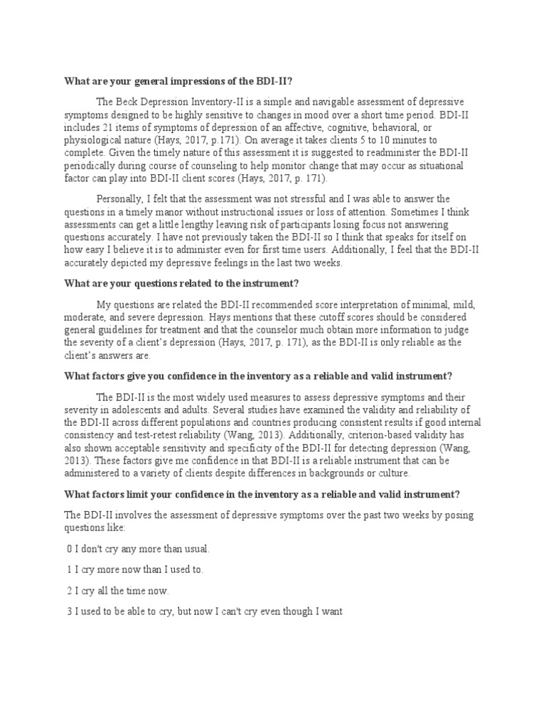BDI-II and BAI Review | PDF | Depression (Mood) | Major Depressive Disorder