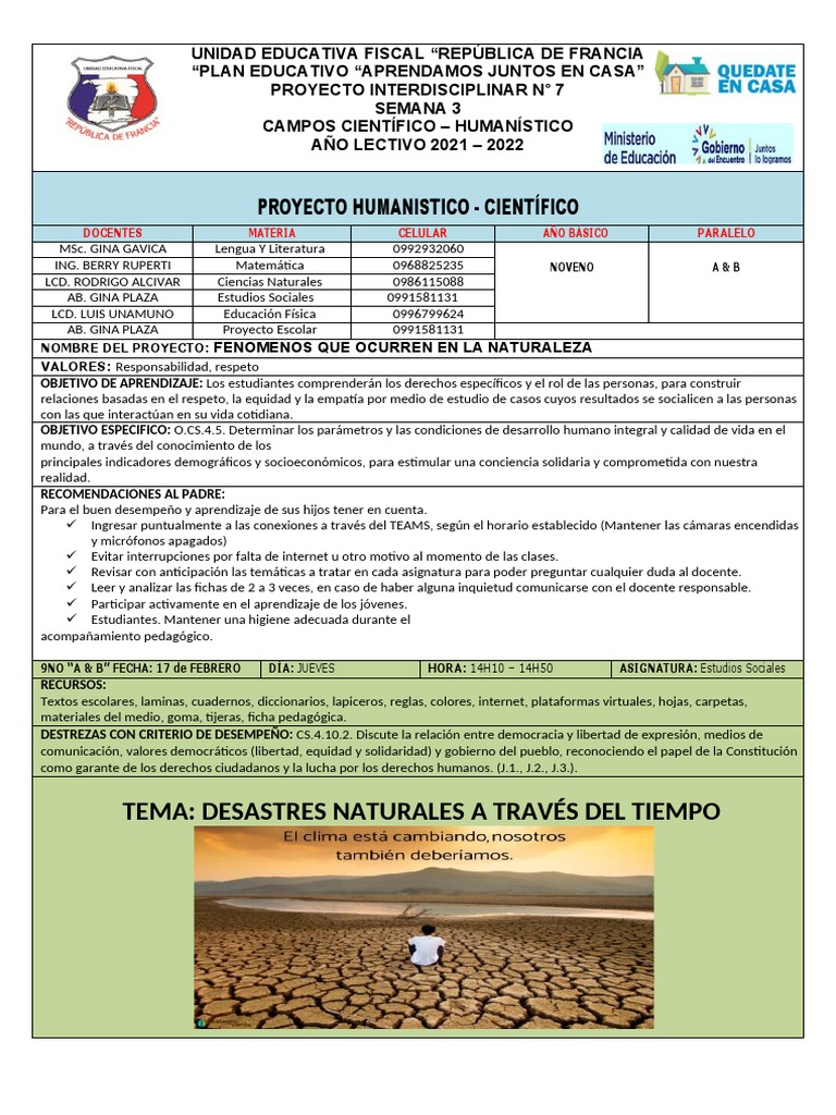 Eess 9no Proy 7 Sem 3 | PDF | Desastres naturales | Naturaleza