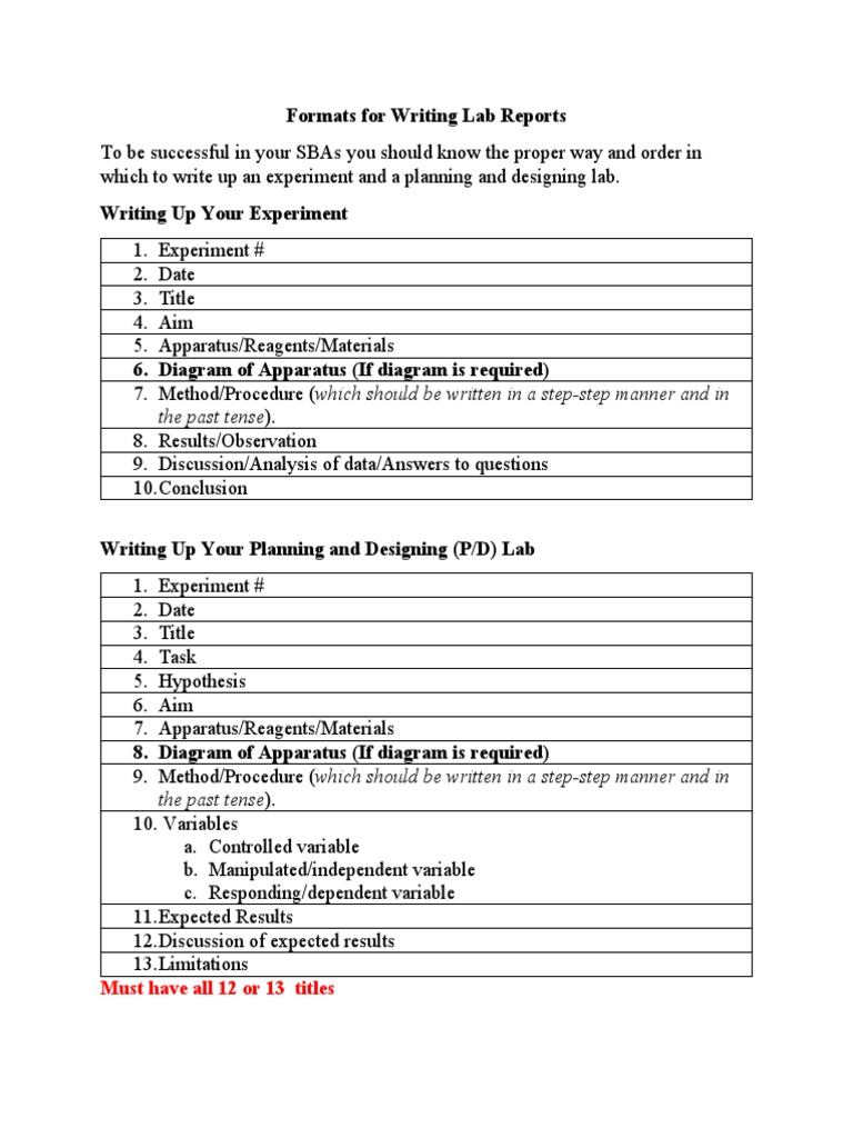Formats For Writing Lab Reports | PDF