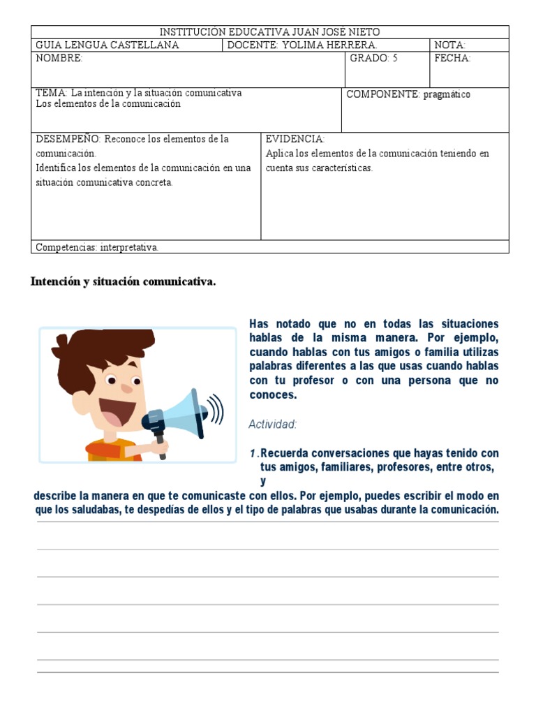 Guia Intencion Comunicativa | PDF | Comunicación | Palabra