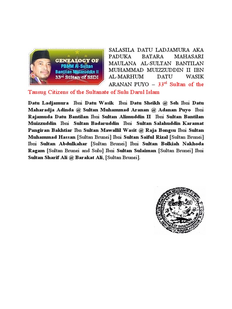 Salasila Datu Ladjamura Bin Datu Wasik | PDF