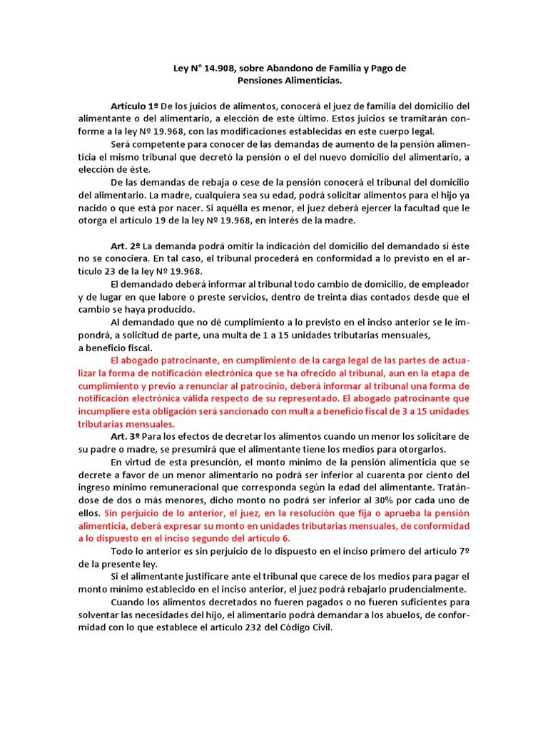 Ley 14908 Actualizada | PDF | Pensión alimenticia | Pagos