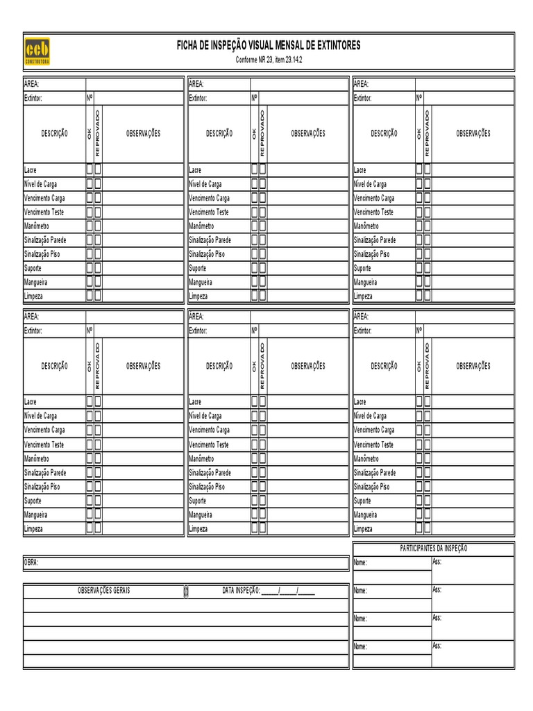 Check List Mensal Extintores | PDF | Contenção do fogo | Proteção ativa ...