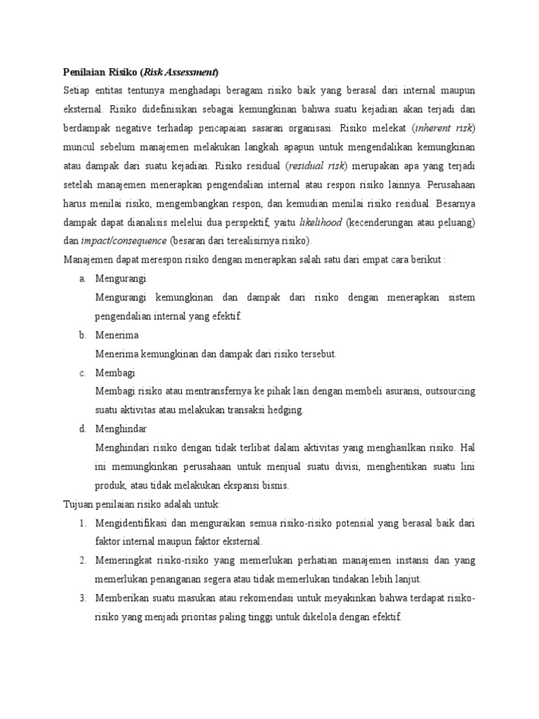 Penilaian dan Tanggapan Risiko Organisasi | PDF | Karier & Perkembangan