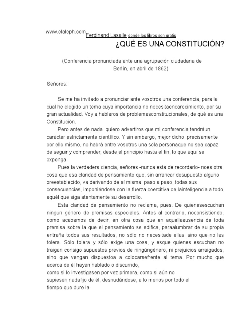 Qué Es Una Constitución Ferdinand Lasalle Pdf Pdf Nación Bancos