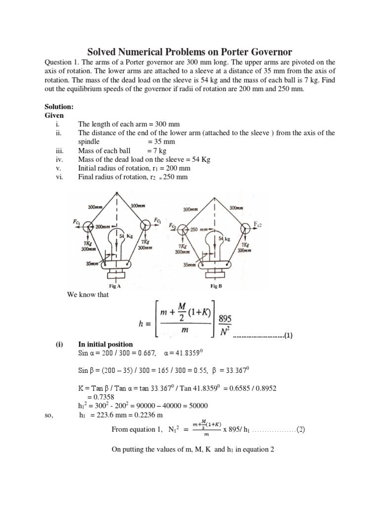 Solved Numerical Problems On Porter Governor: Solution: Given | PDF ...