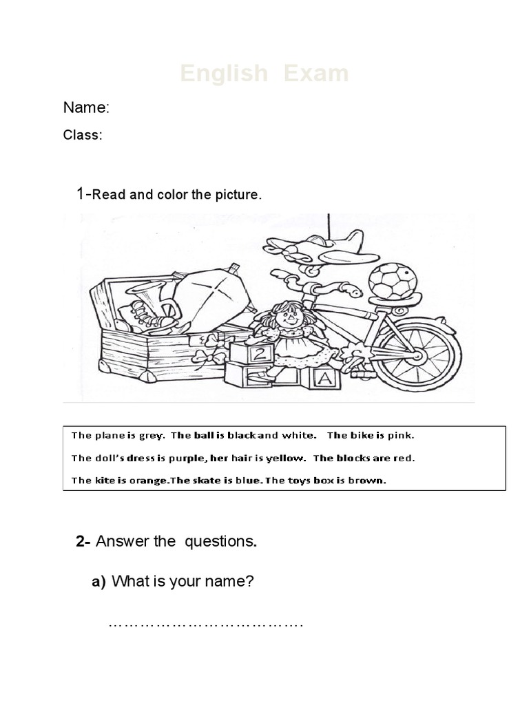 English Exam Paper Class 3 Tests - 51600 | PDF