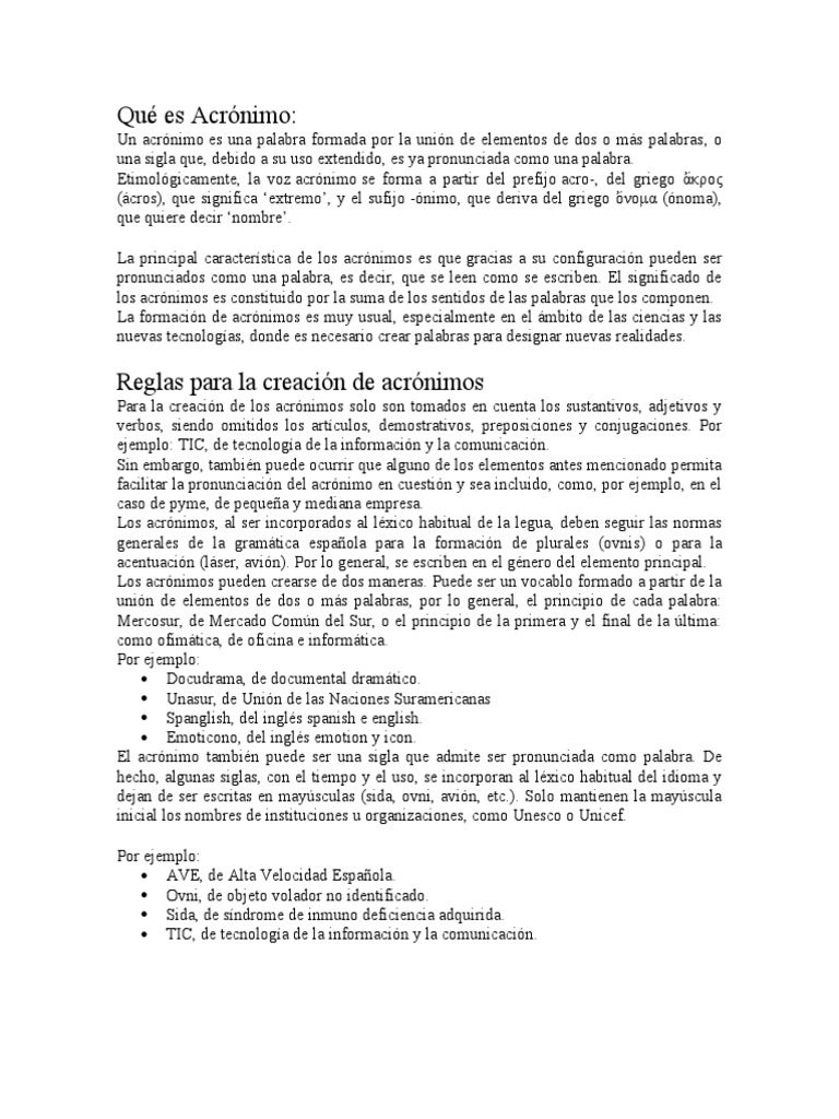 Definición y Formación de Acrónimos | PDF | Acrónimo | Gramática