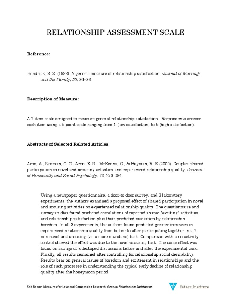 Relationship Assessment Scale | PDF | Behavioural Sciences | Cognition