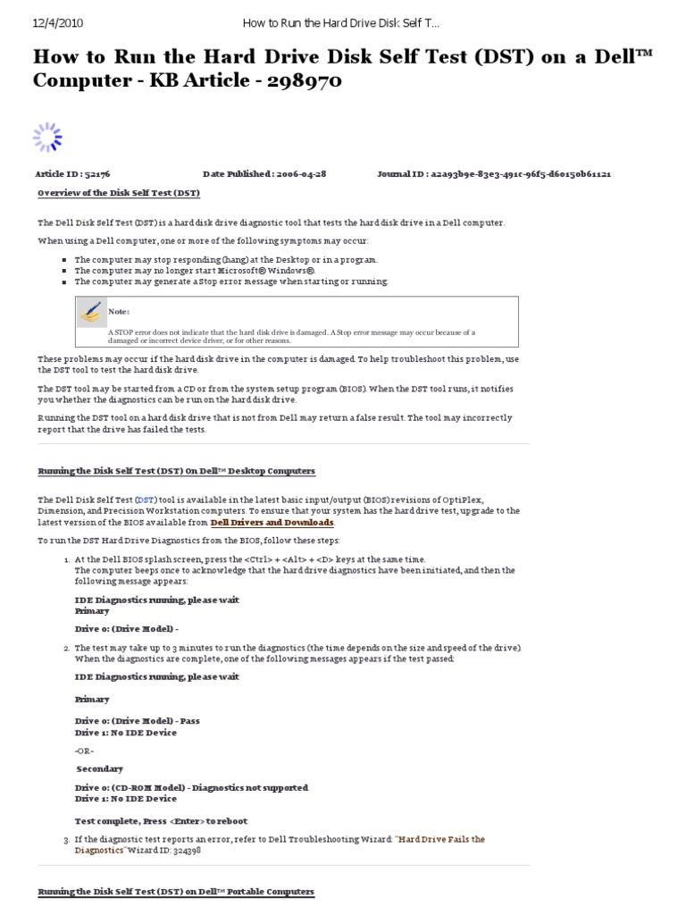 How To Run The Hard Drive Disk Self Test (DST) On A Dell™ Computer - KB ...