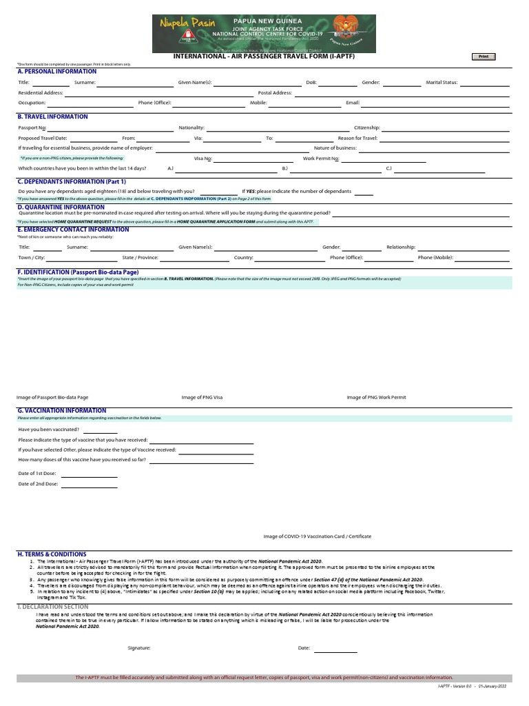 International - Air Passenger Travel Form (I-Aptf) : A. Personal ...