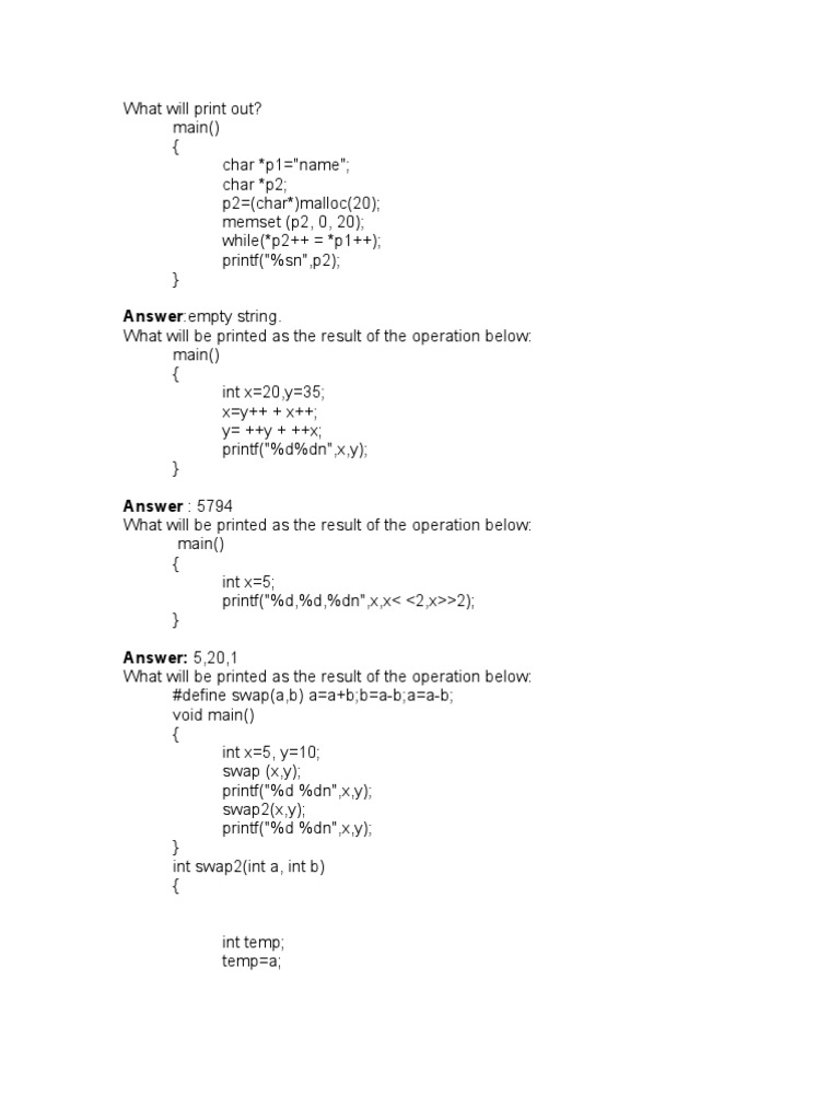 CQuestions | PDF | Pointer (Computer Programming) | C (Programming ...