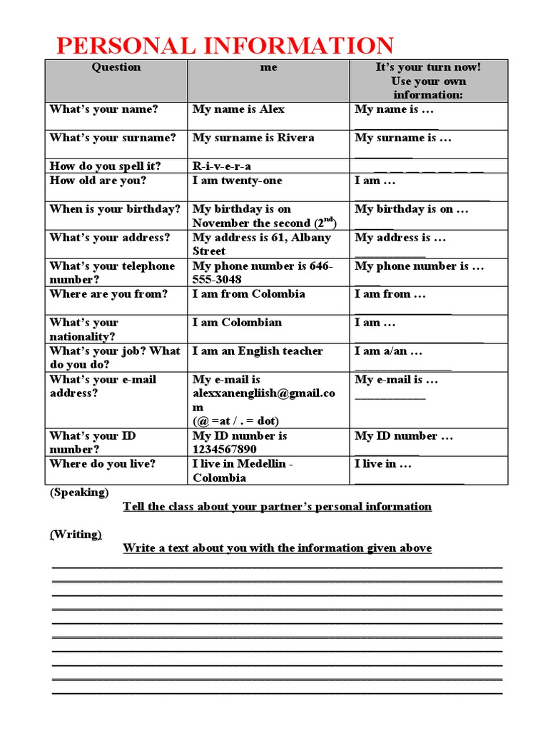 Personal-Information-Worksheet of | PDF