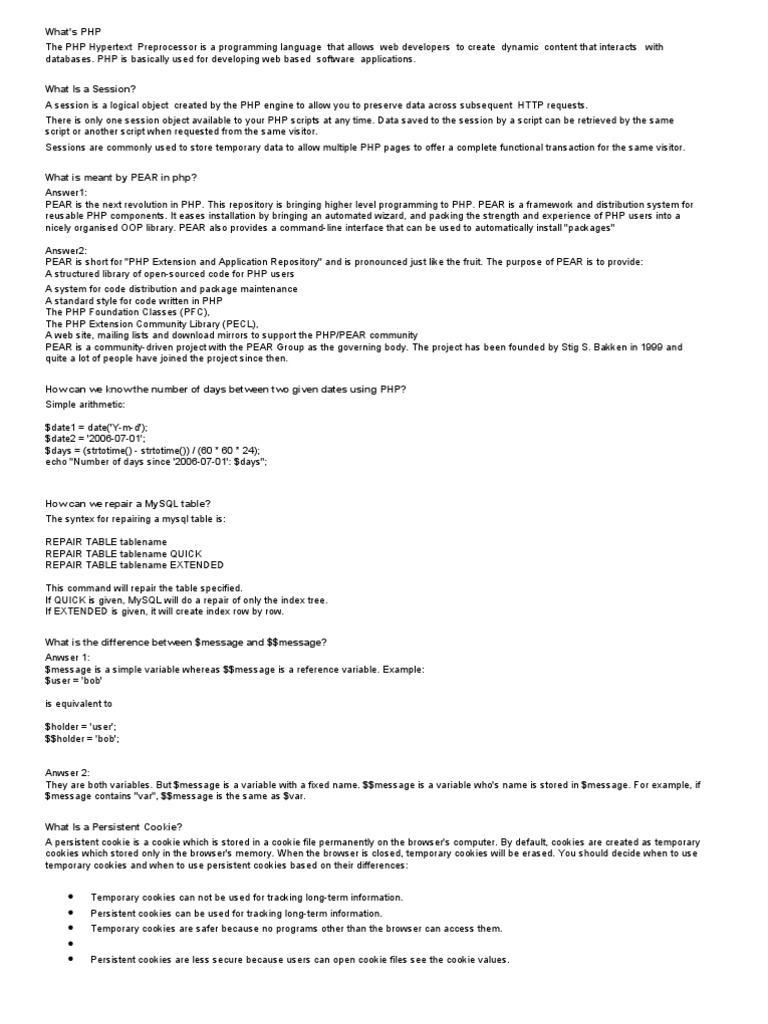 PHP Mysql Interview Questions Answers | PDF | Php | Class (Computer Programming)