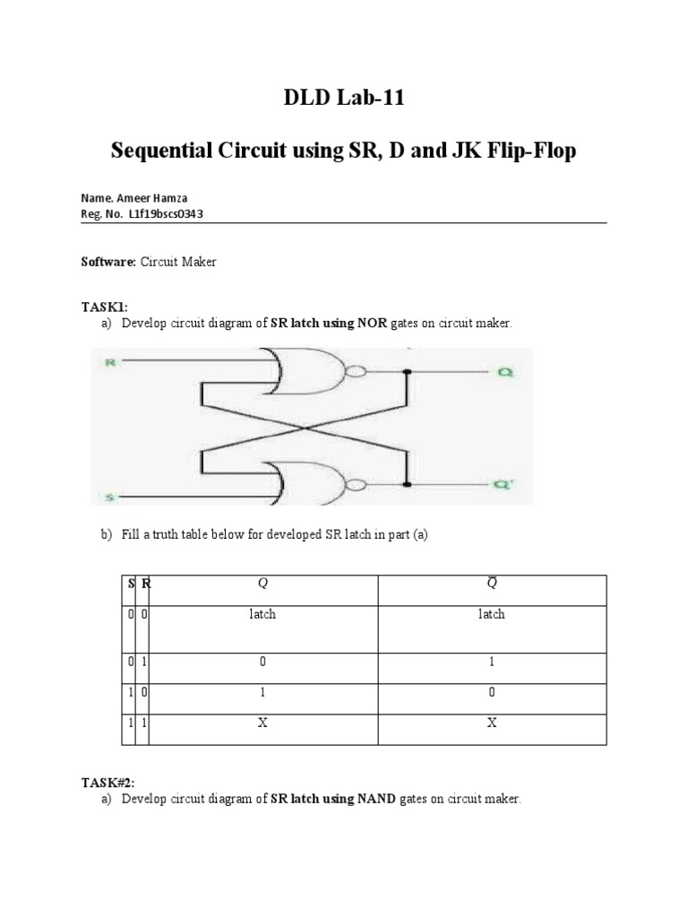 DLD Lab-11 Sequential Circuit Using SR, D and JK Flip-Flop: Software ...