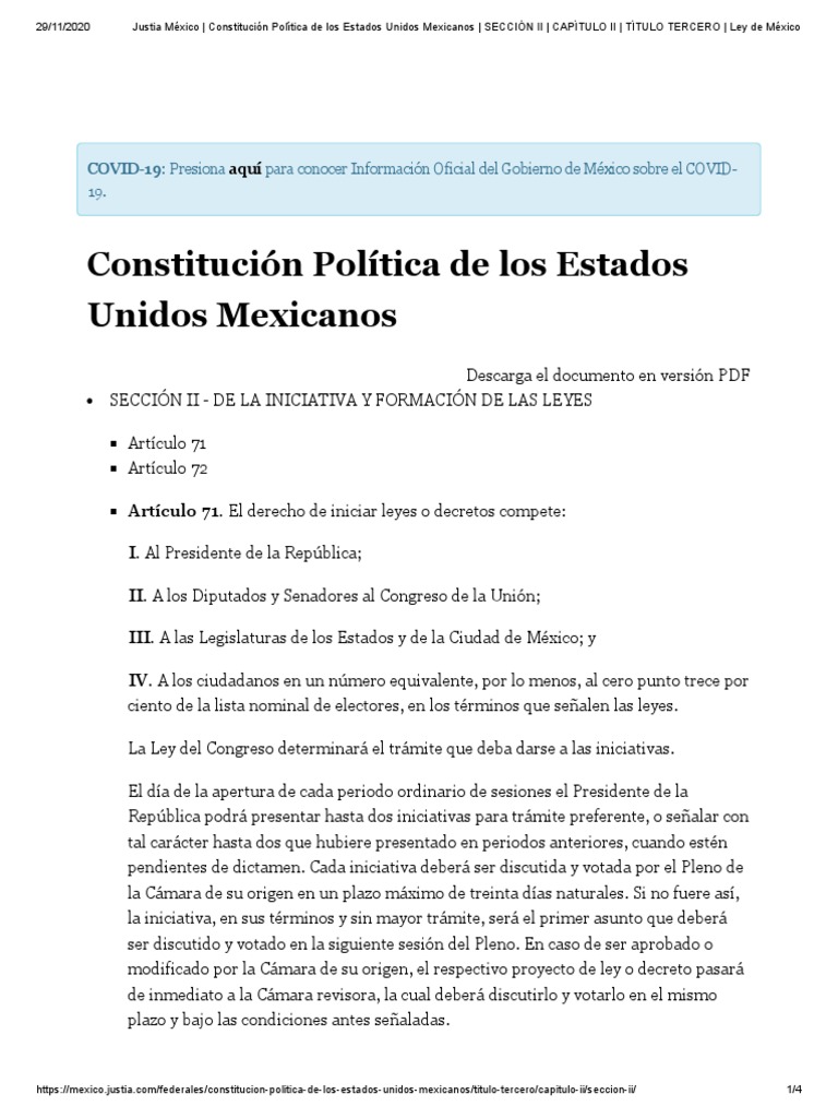 Artículo 71 y 72 Constitucionales. | PDF | México | Gobierno