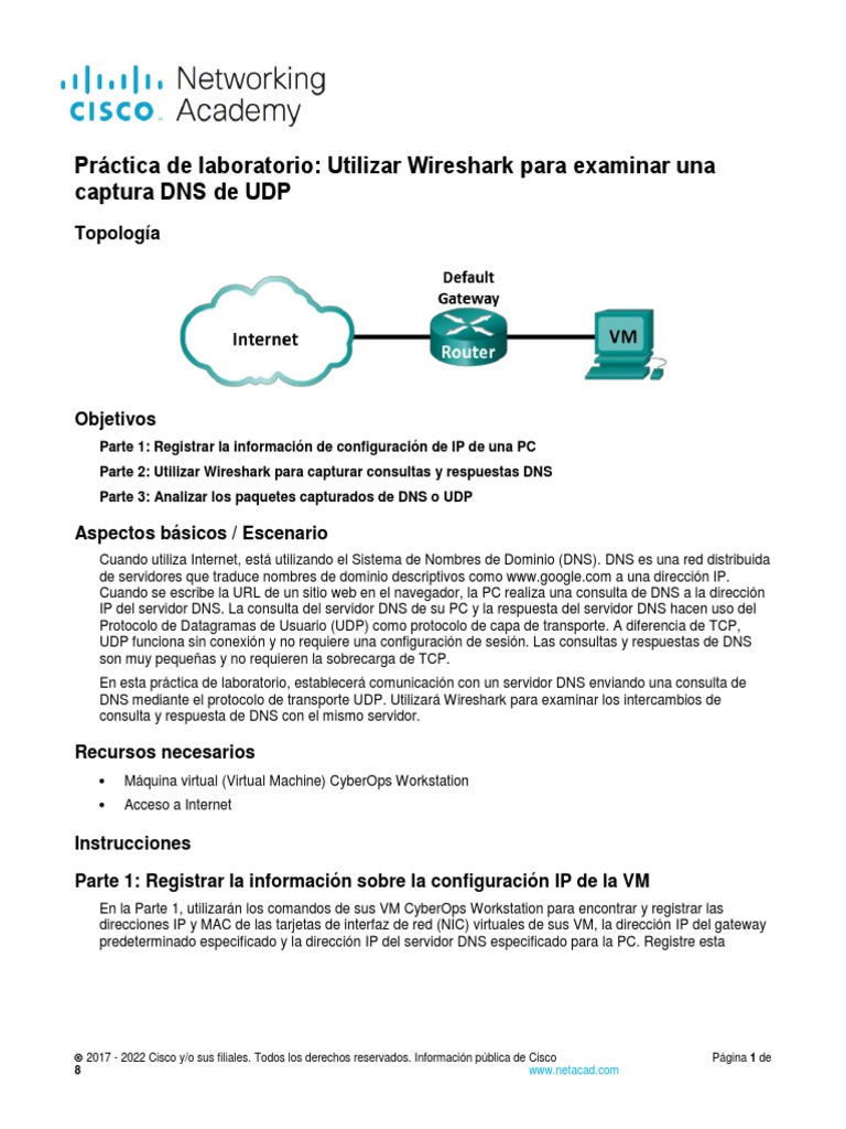 10.2.7 Lab - Using Wireshark To Examine A UDP DNS Capture | PDF | sistema de nombres de dominio ...