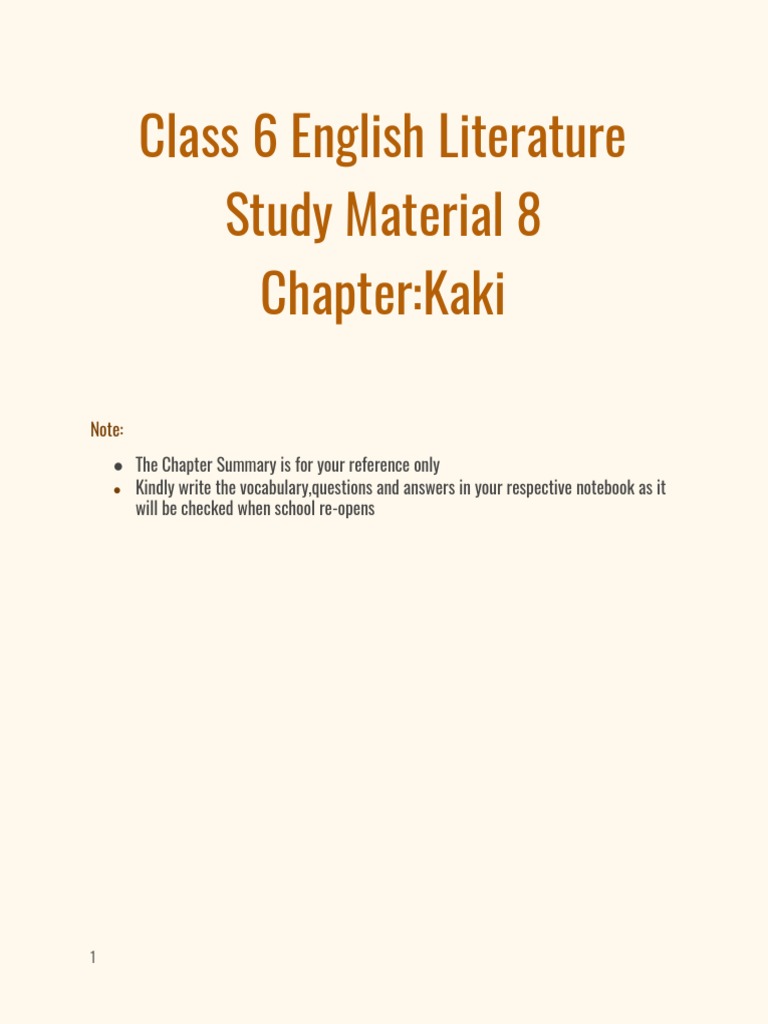 Class 6 English Literature Study Material 8 Chapter:Kaki | PDF