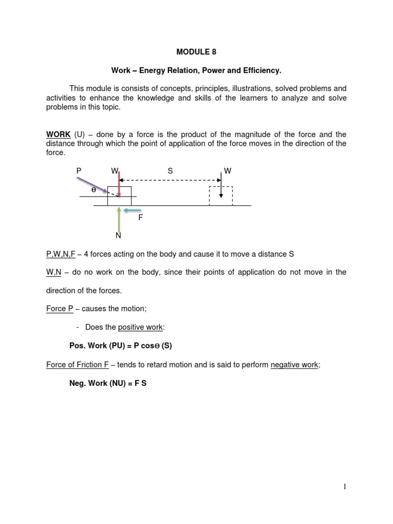 Work - Energy Relation, Power and Efficiency | PDF | Power (Physics ...
