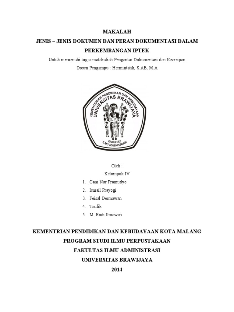 Makalah Jenis - Jenis Dokumen Dan Peran Dokumentasi Dalam Perkembangan Iptek | PDF